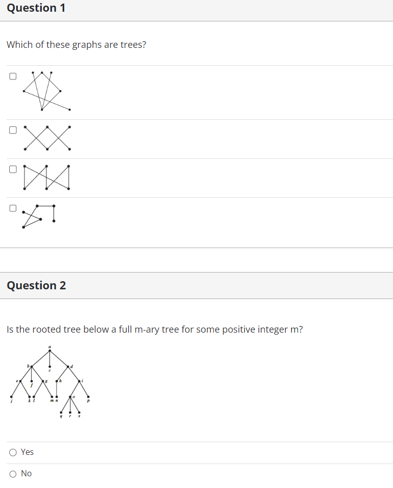 Solved Which of these graphs are trees? Question 2 Is the | Chegg.com