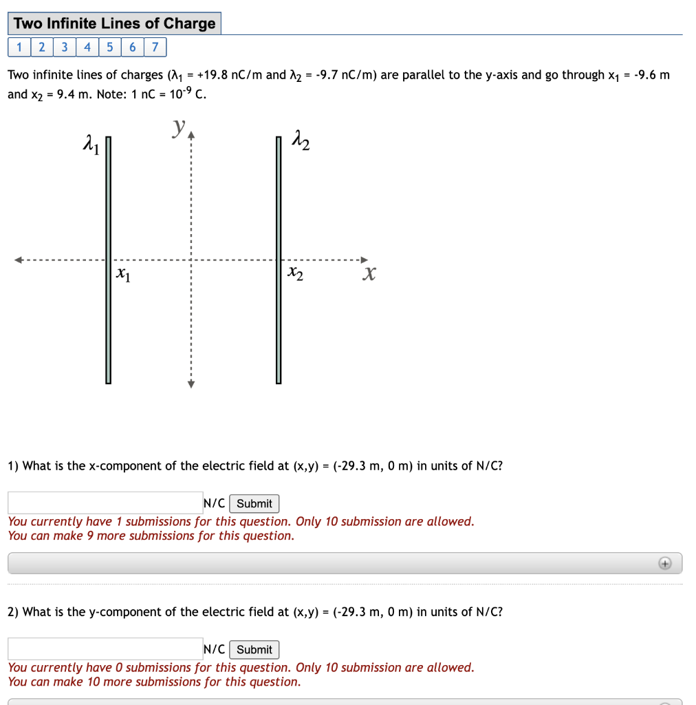Solved Two infinite lines of charges (λ1=+19.8nC/m and | Chegg.com
