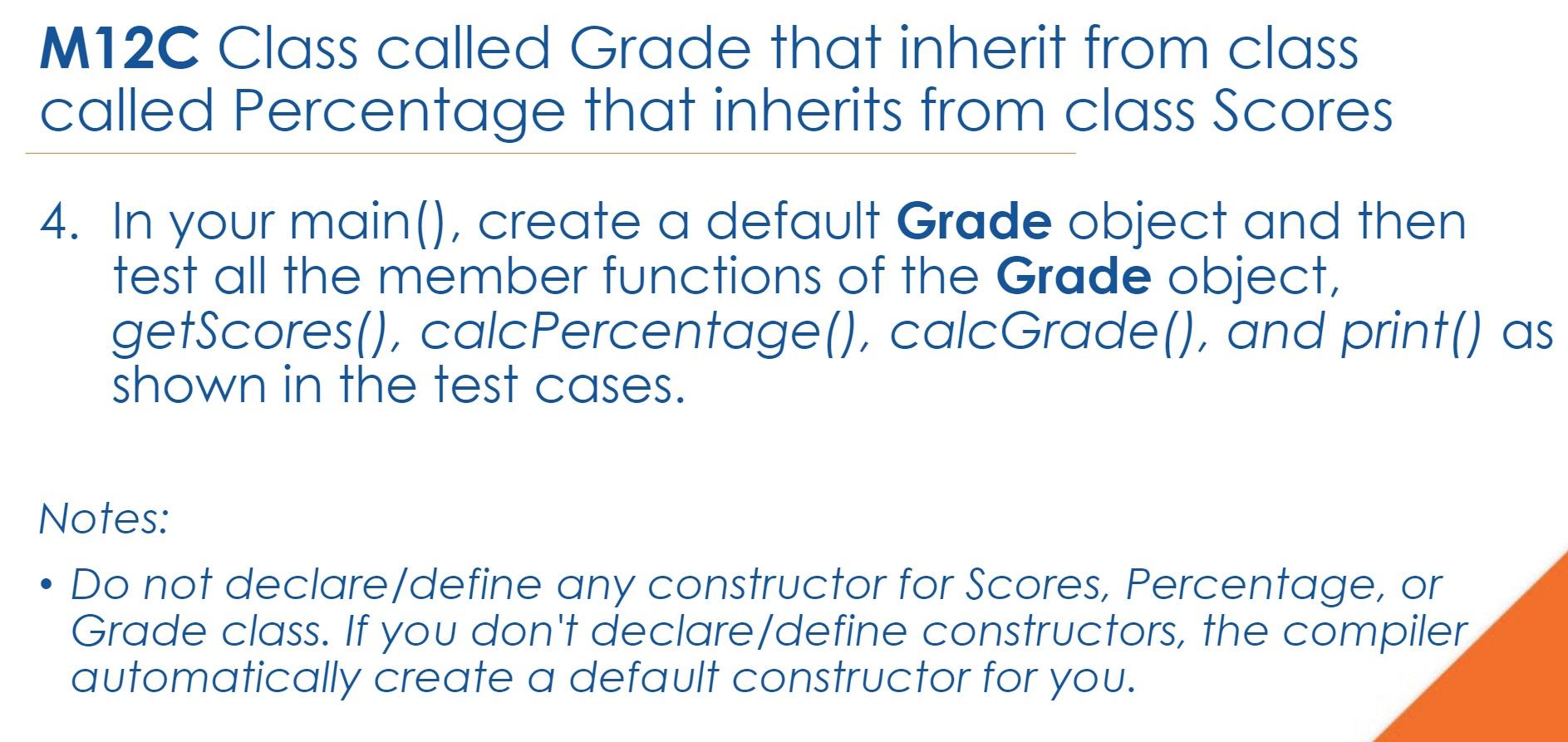 Solved M120 Class called Grade that inherit from class | Chegg.com