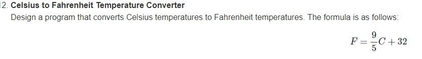 Solved 2. Celsius to Fahrenheit Temperature Converter Design | Chegg.com