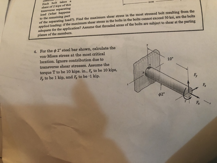Solved Each bolt takes a share of 2 kips of this transverse | Chegg.com