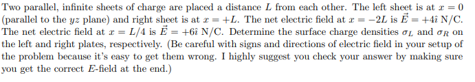 Solved Two parallel, infinite sheets of charge are placed a | Chegg.com