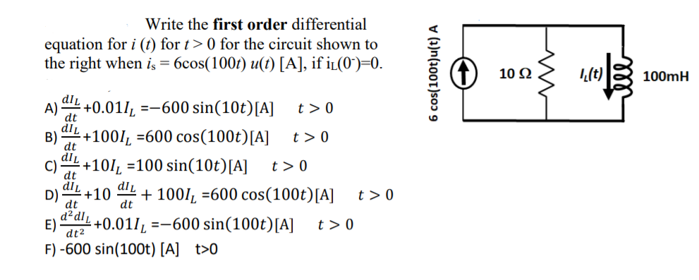 Solved Electrical Circuits, write the first order | Chegg.com