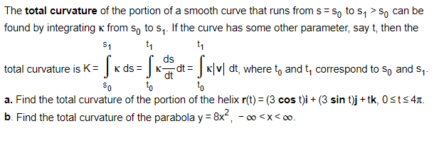 Solved The total curvature of the portion of a smooth curve | Chegg.com