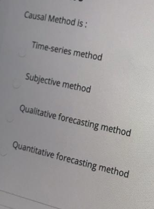 Solved Causal Method is : Time-series method Subjective | Chegg.com