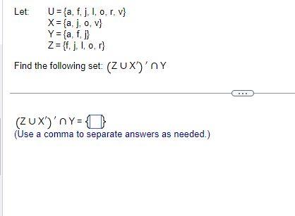 Solved Given sets X,Y,Z, and U, find the set X∩(X−Y) using | Chegg.com