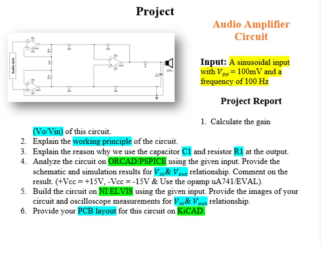 ProjectAudio AmplifierCircuitInput: A sinusoidal | Chegg.com