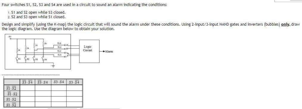 Solved Four switches S1, S2, S3 and 54 are used in a circuit | Chegg.com