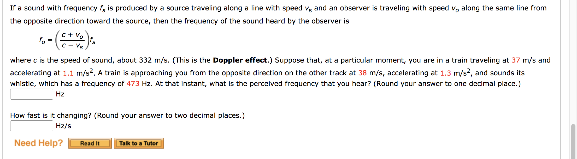 Solved If a sound with frequency fs is produced by a source | Chegg.com