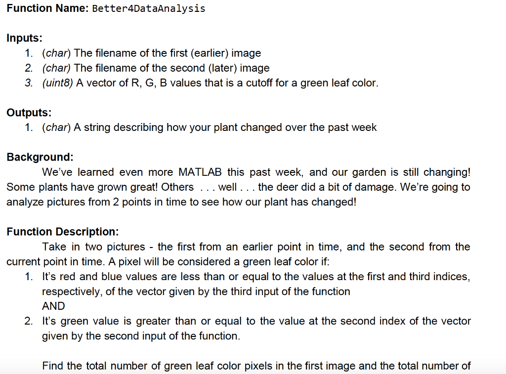 Solved Function Name: Better4DataAnalysis Inputs: 1. (char) | Chegg.com