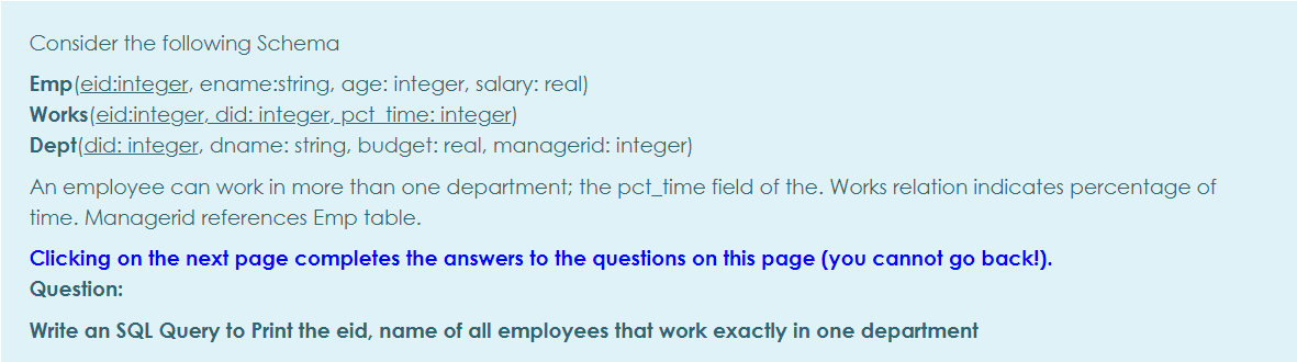Solved Consider the following Schema Emp(eid:integer, | Chegg.com