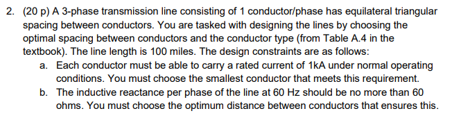 Solved (20 ﻿p) ﻿A 3-phase transmission line consisting of 1 | Chegg.com