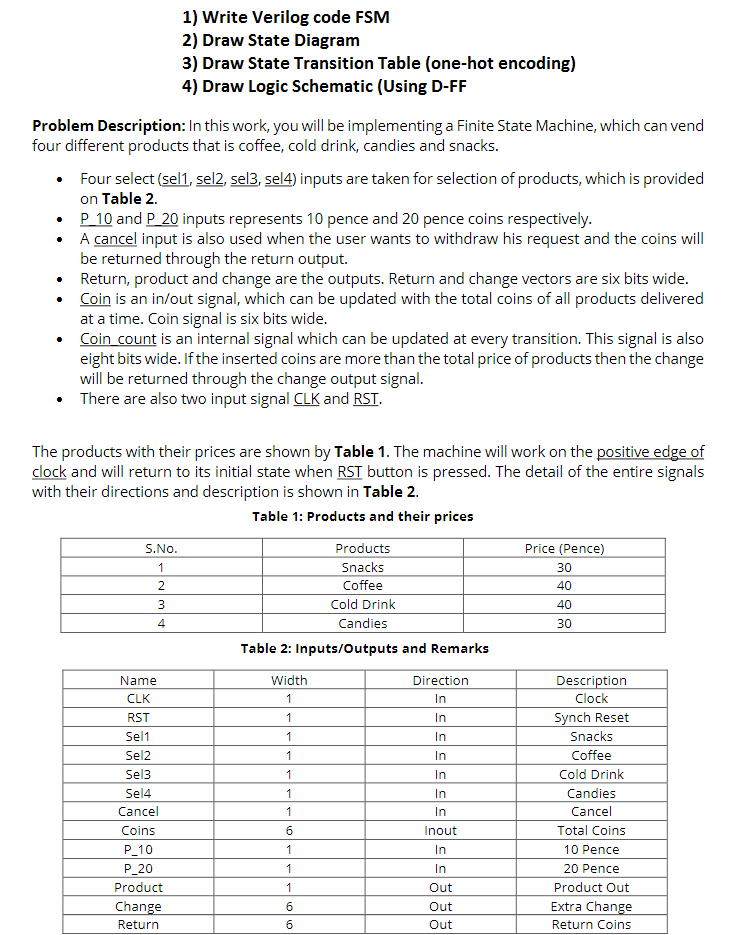 1-) write a verilog code FSM 2-) draw state | Chegg.com