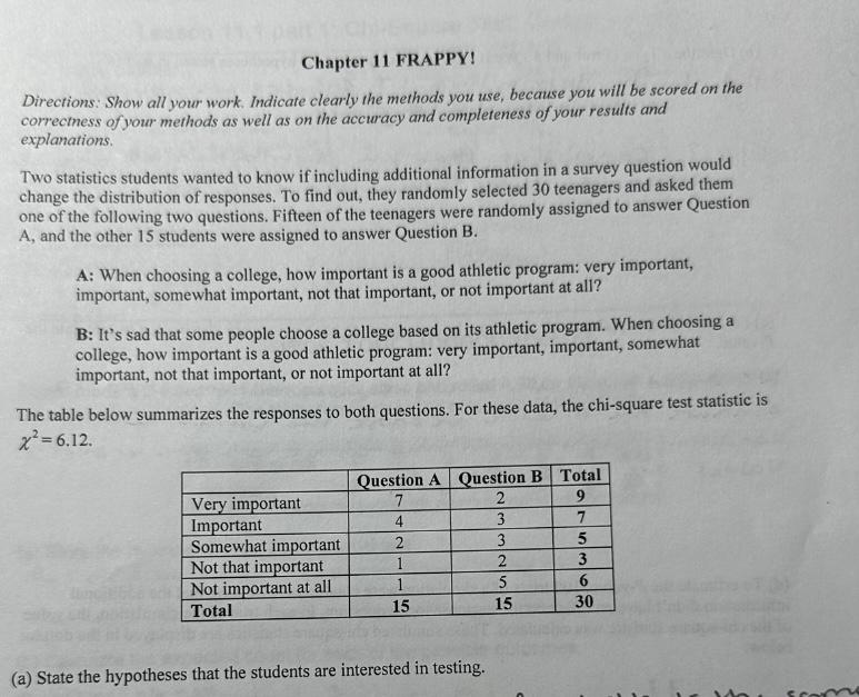 Solved Chapter 11 FRAPPY! Directions: Show all your work. | Chegg.com