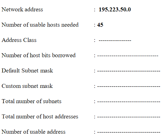 Solved For the given IP address with subnet, identify the | Chegg.com