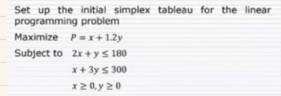 Solved set up the initial simplex tableau for the linear | Chegg.com
