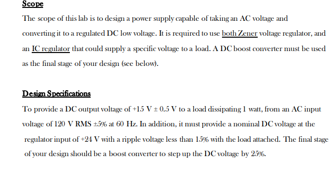 Solved Scope The scope of this lab is to design a power | Chegg.com