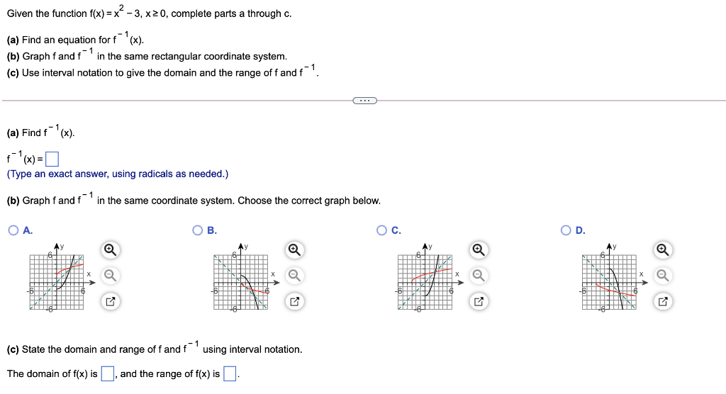 Solved Given the function f(x) = x² – 3, x20, complete parts | Chegg.com