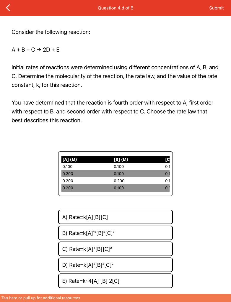 Solved Consider The Following Reaction A B C→2d E Initial