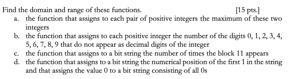 Find the domain and range of these functions. [15 | Chegg.com