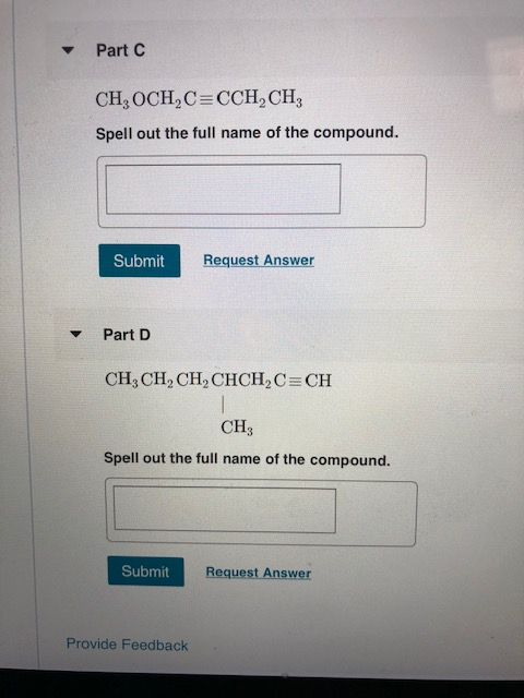 Solved Part C CH3 OCH2C CCH2 CH, Spell out the full name of | Chegg.com