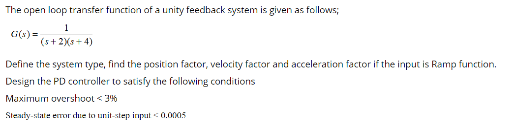 Solved The open loop transfer function of a unity feedback | Chegg.com