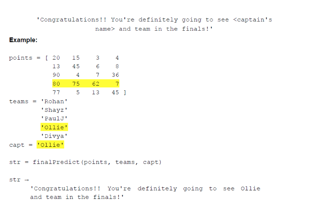 Solved Function Name: finalPredict Inputs: 1. (double) 5XN | Chegg.com