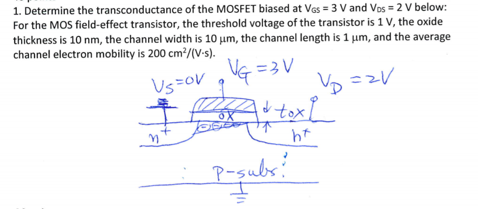 Solved 1. Determine the transconductance of the MOSFET | Chegg.com