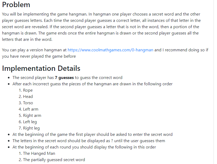 Solved Here is my code (In python): class Hangman: def | Chegg.com