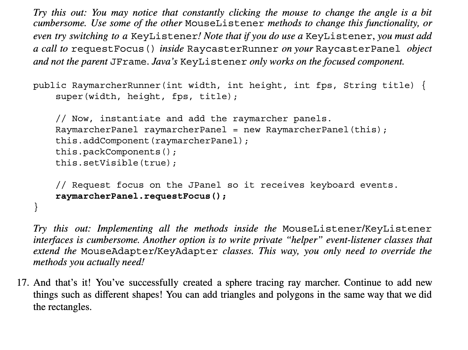 RaymarcherRunner.java1 usage Qoverride public void | Chegg.com