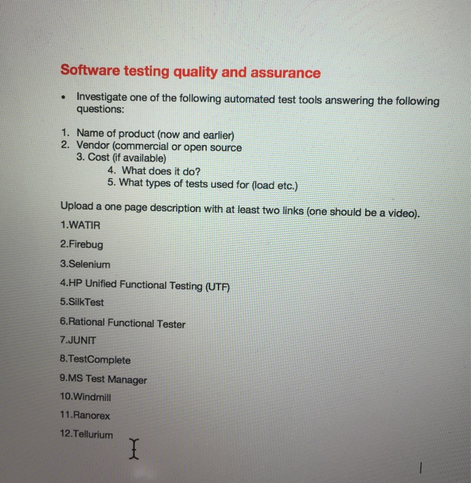 Solved Software testing quality and assurance Investigate | Chegg.com