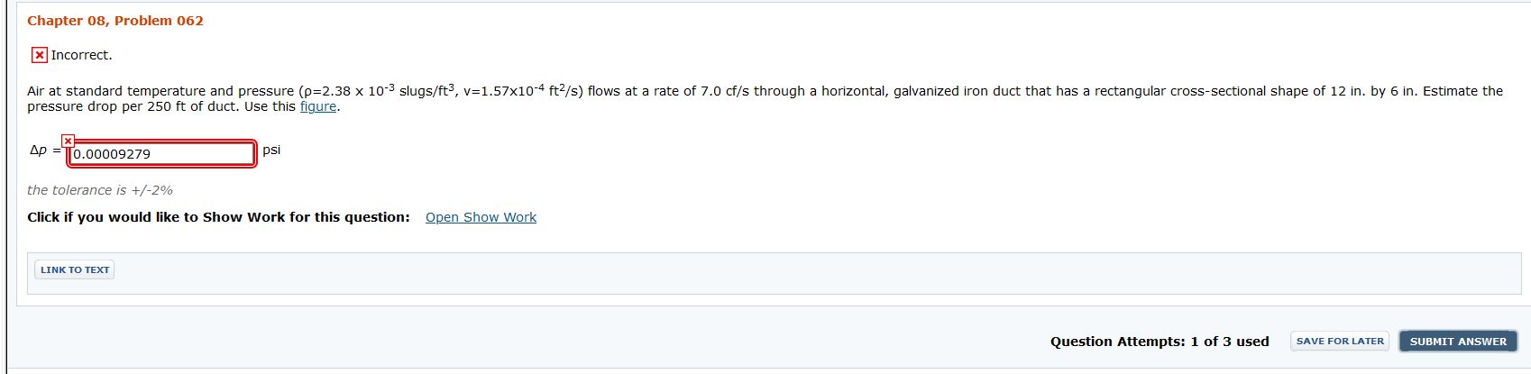 Solved Chapter 08, Problem 062 XIncorrect. Air at standard | Chegg.com