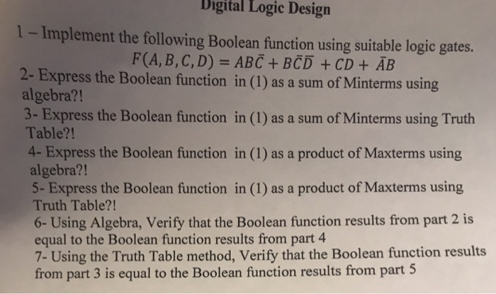 Solved Digital Logic Design 1 -Implement the following | Chegg.com