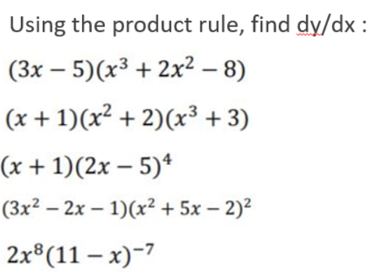Solved Using the product rule, find dy/dx : | Chegg.com