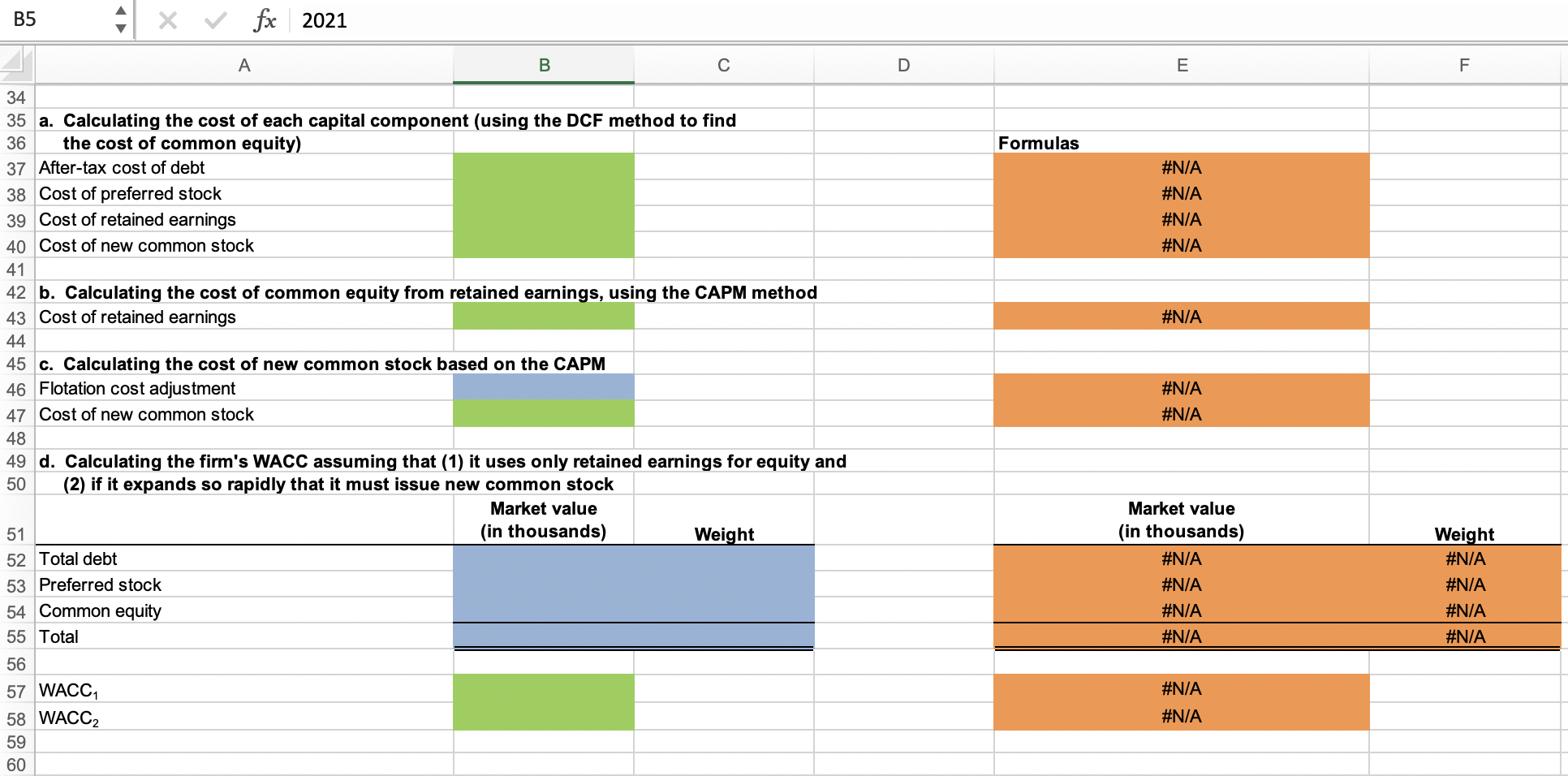 Solved Excel Activity: Calculating the WACC Here is the | Chegg.com