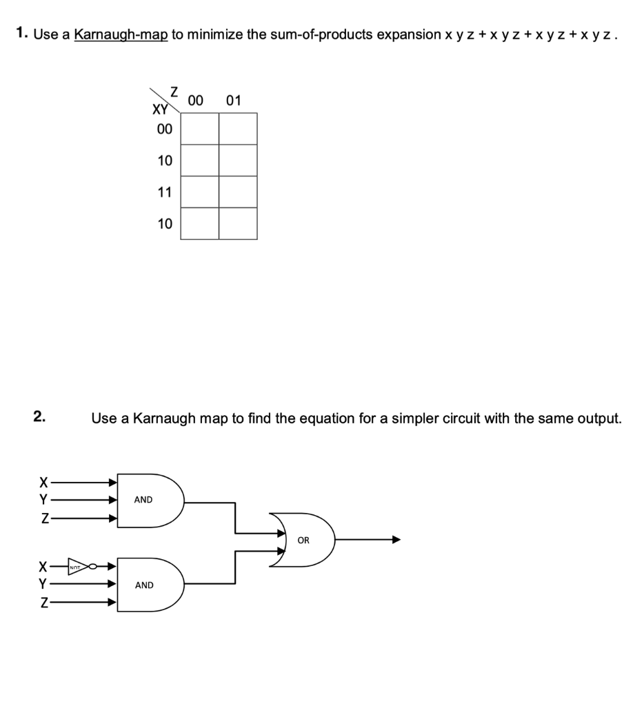 Solved 1. Use a Karnaugh-map to minimize the sum-of-products | Chegg.com