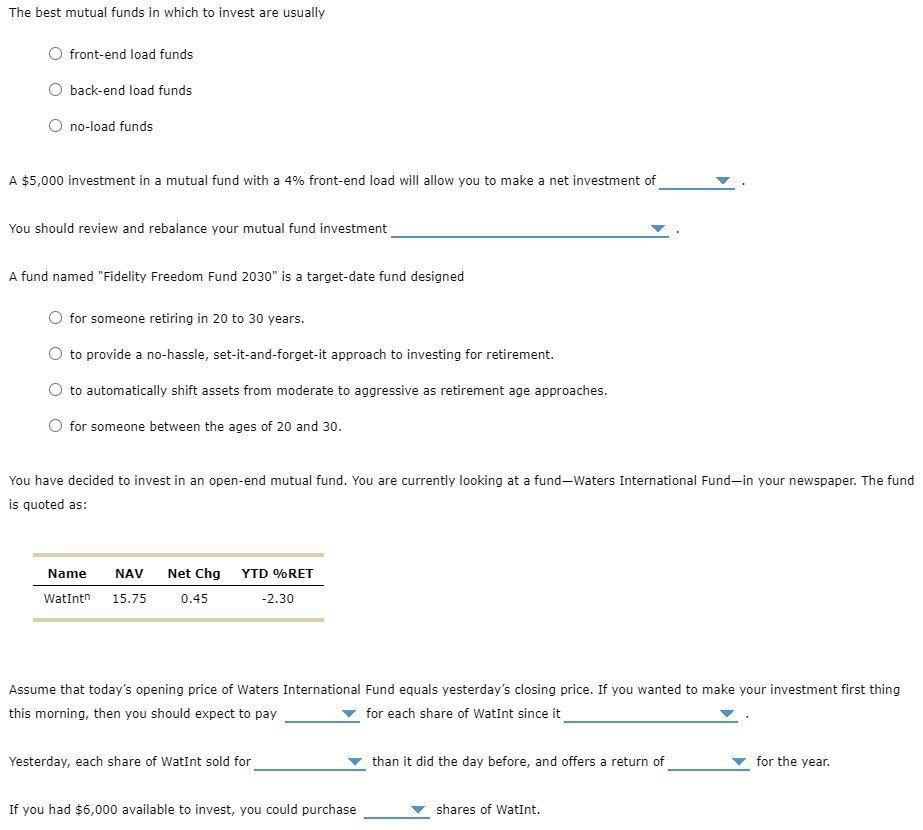 Solved The best mutual funds in which to invest are usually | Chegg.com