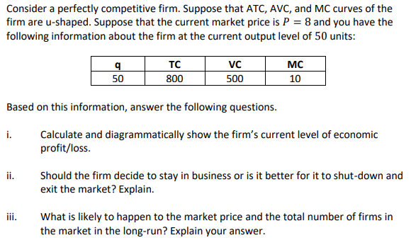 Solved Consider a perfectly competitive firm. Suppose that | Chegg.com
