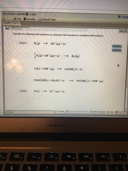 Solved Classify the following half-reactions as reduction | Chegg.com