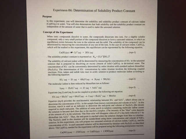 Solved Experiment-B6: Determination of Solubility Product | Chegg.com