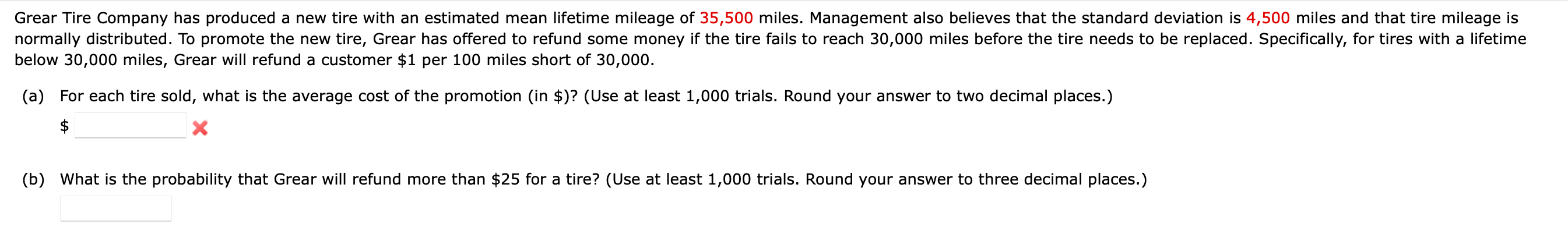 Solved below 30,000 ﻿miles, Grear will refund a customer $1 | Chegg.com