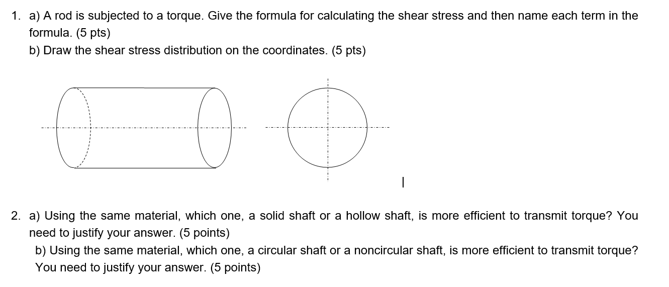 Solved 1. a) A rod is subjected to a torque. Give the | Chegg.com