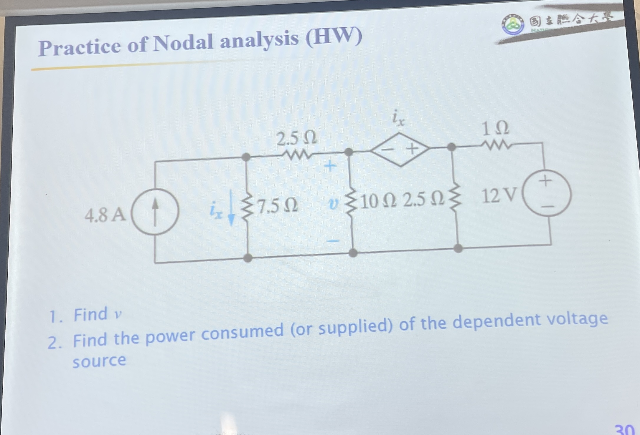 Solved Practice of Nodal analysis (HW) 1. Find v 2. Find the | Chegg.com