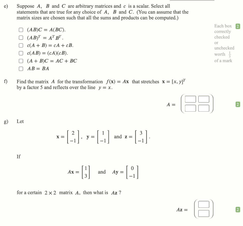 Solved e) Suppose A,B and C are arbitrary matrices and c is | Chegg.com