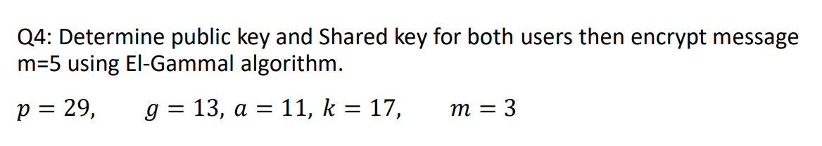 Solved Q4: Determine public key and Shared key for both | Chegg.com
