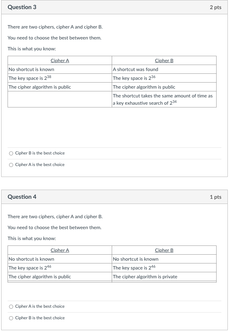 Solved Question 3 There are two ciphers, cipher A and cipher | Chegg.com