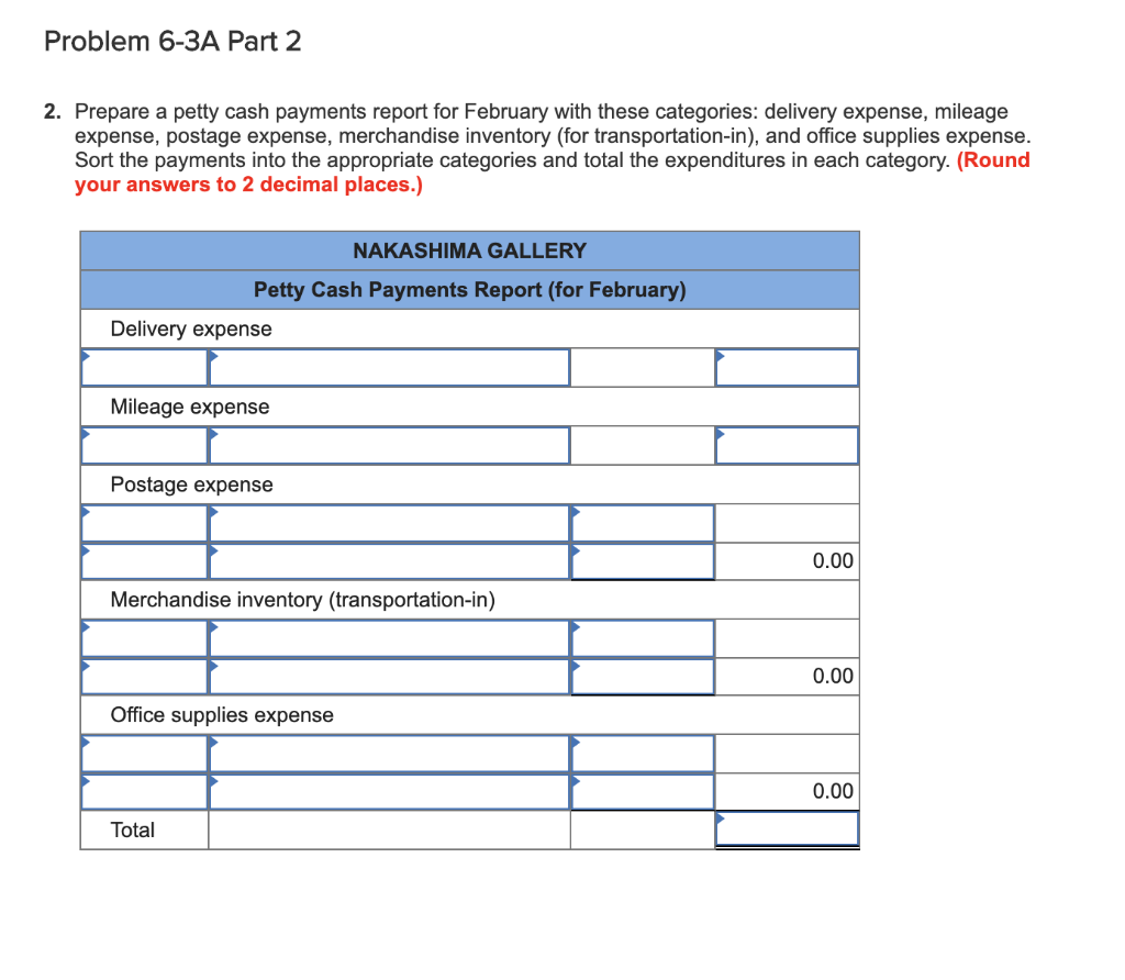 Solved Problem 6-3A Establish, reimburse, and increase petty | Chegg.com