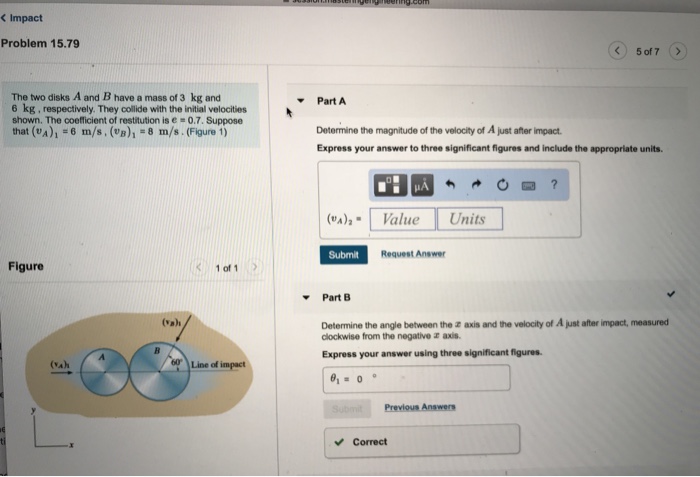 Solved Impact Problem 15.79 5 of 7 The two disks A and B | Chegg.com