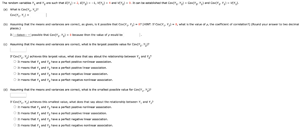 Solved The random variables Y1 and Y2 are such that | Chegg.com