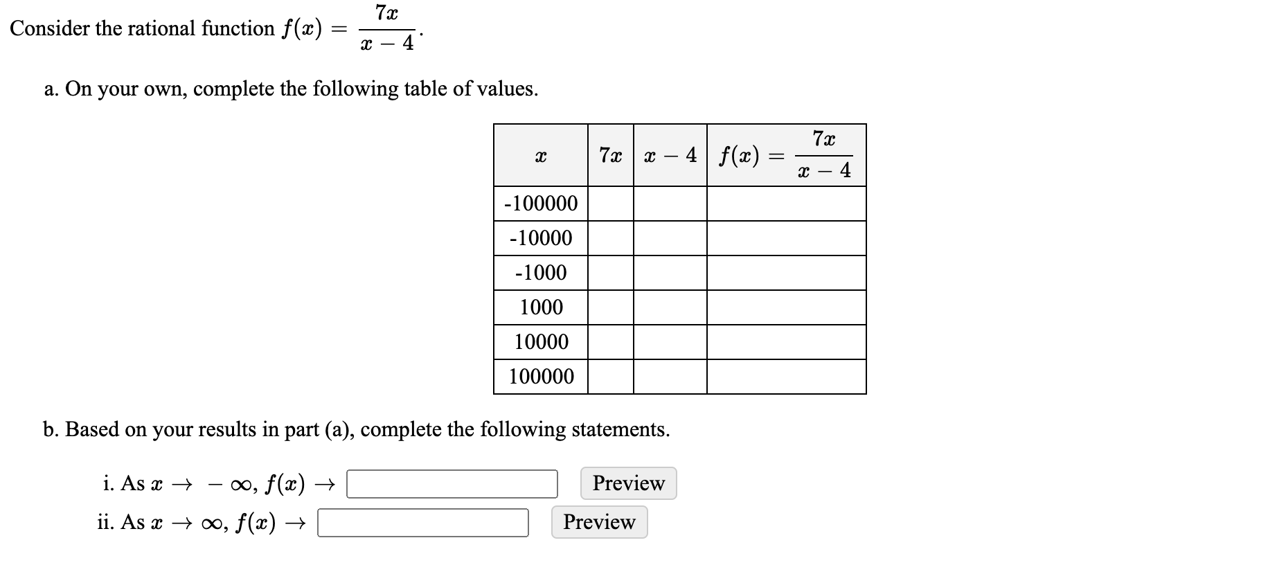 Solved Consider the rational function f(x) = = 72 — -4 a. On | Chegg.com